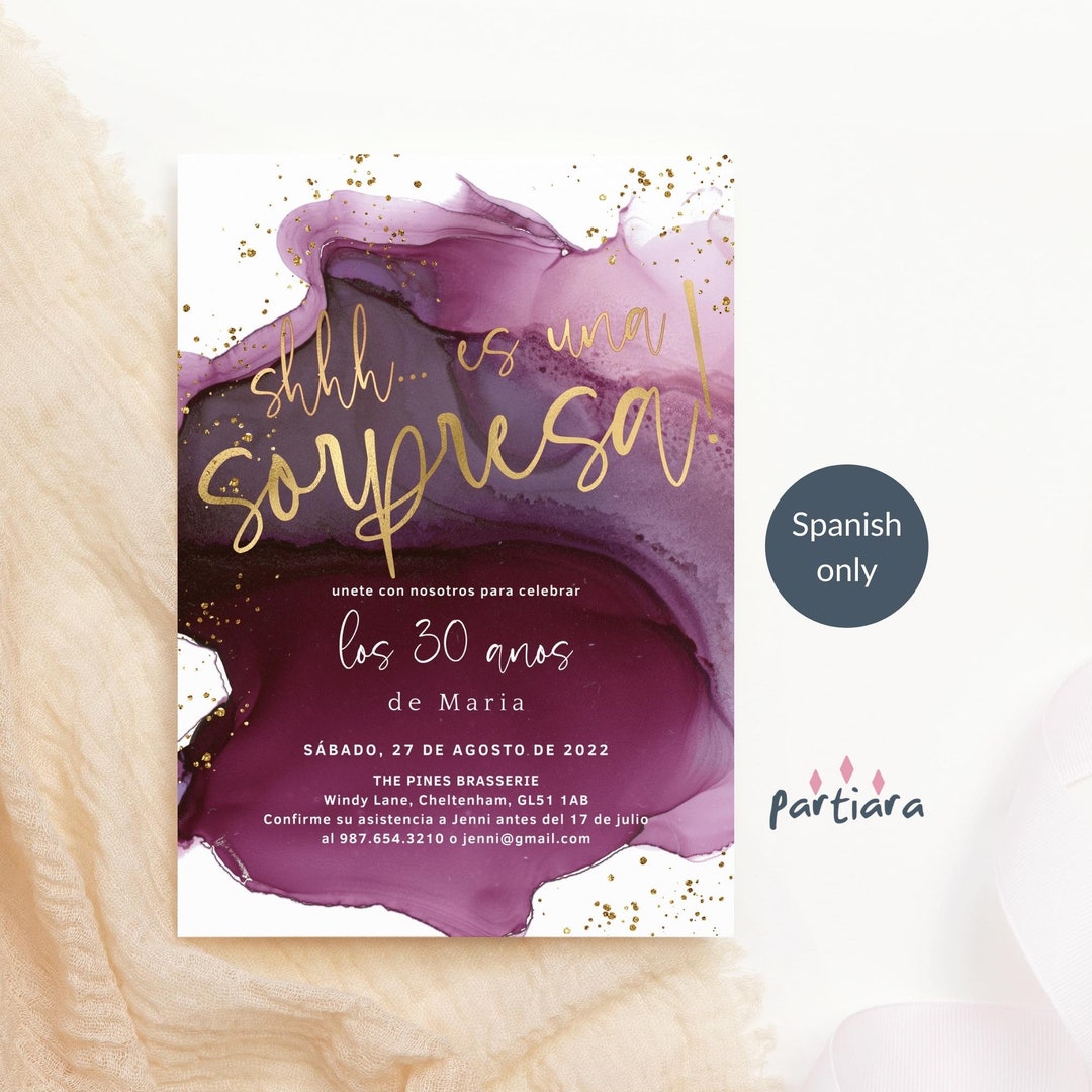 Spanish Surprise Party Invitation, Burgundy Maroon Printable Invites ...