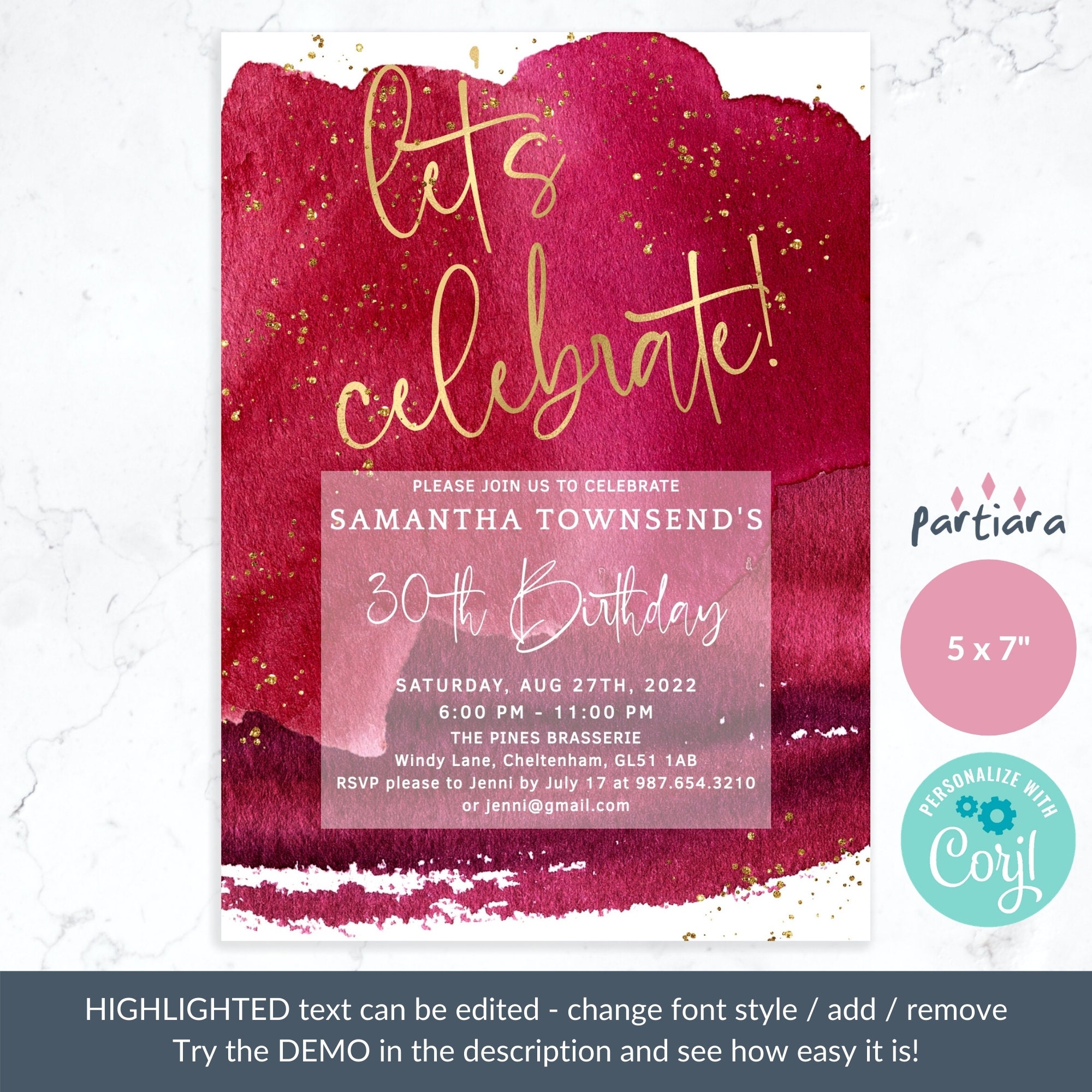 Red Birthday Invitation Printable Download Let's Celebrate | Etsy