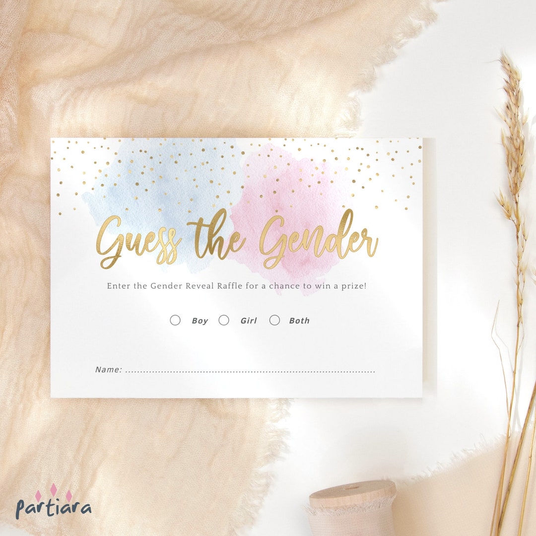 Gender Reveal Raffle Card Printable, Guess the Baby's Gender, Pastel ...