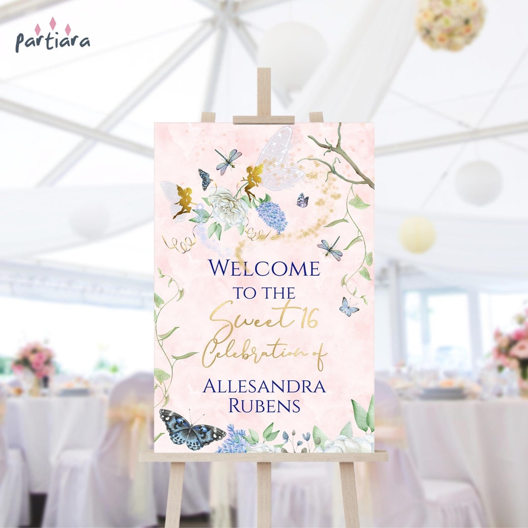 Fairy Sweet 16 Welcome Sign Template, 16th Birthday Welcome Poster ...