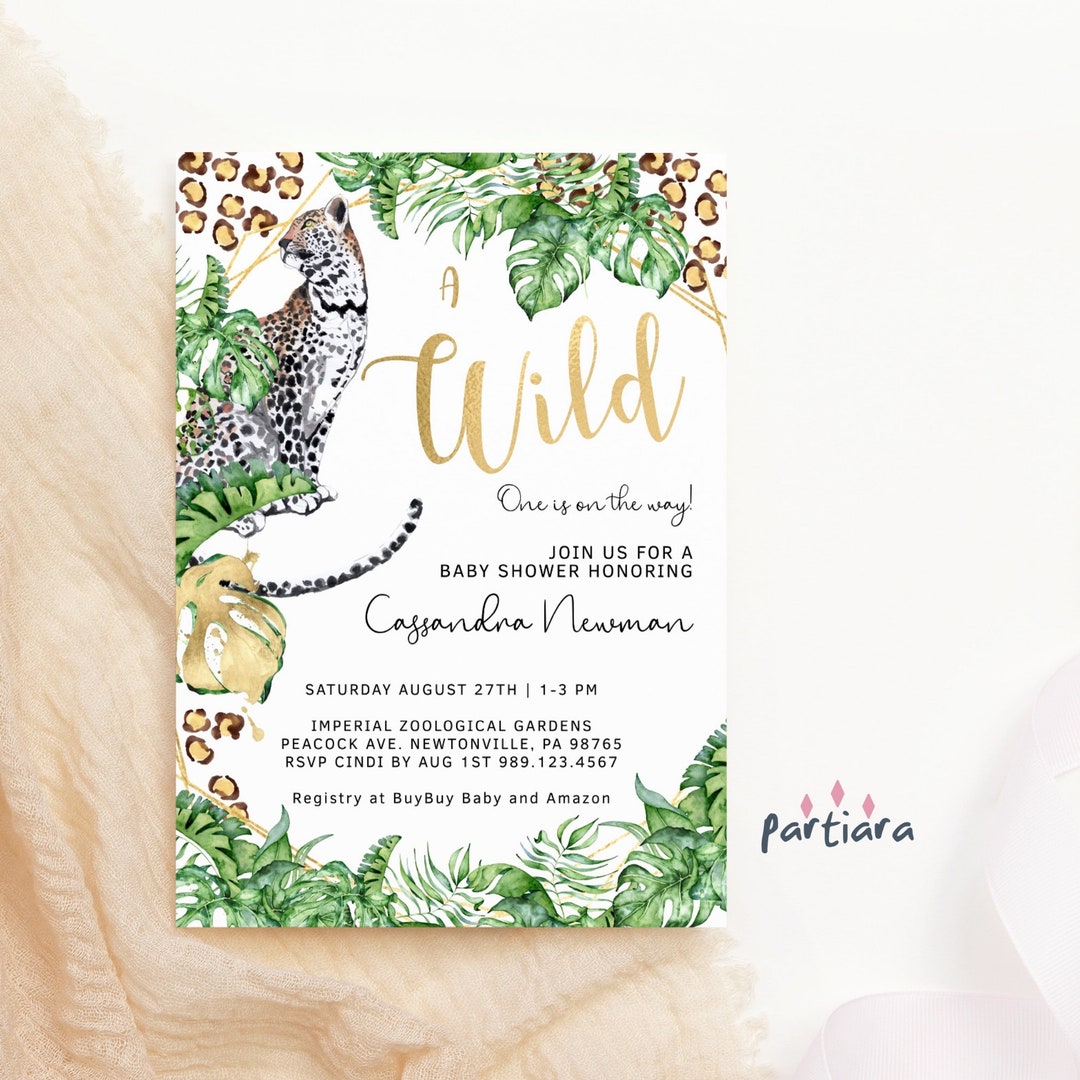 Baby Leopard Invite, Safari Baby Shower Animals Party Invitation ...