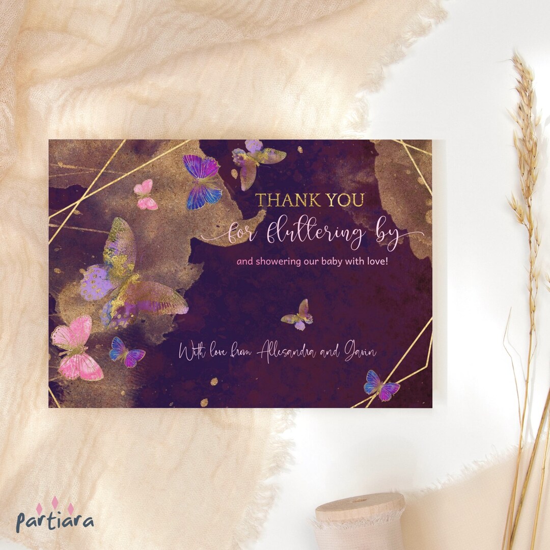 Girl Butterfly Thank You Card Printable, Thanks for Fluttering by ...