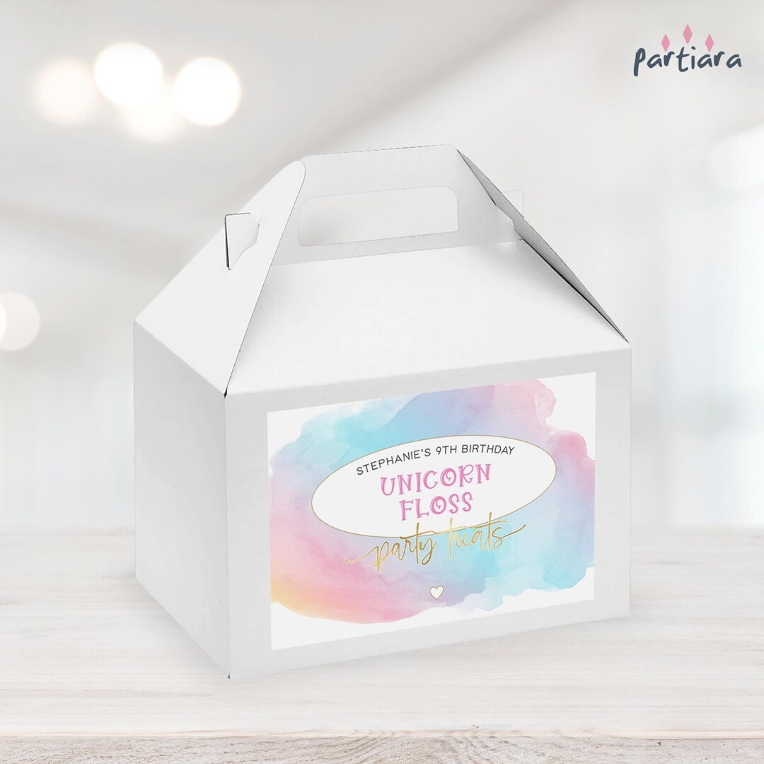 Editable Rainbow Birthday Treats Label Unicorn Party Gable Box Labels ...