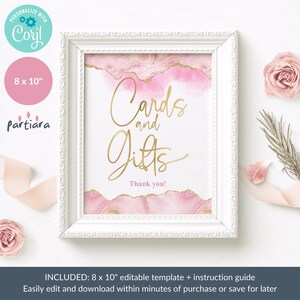 Pink Gift Table Sign, Birthday Cards and Gifts Poster Printable for ...