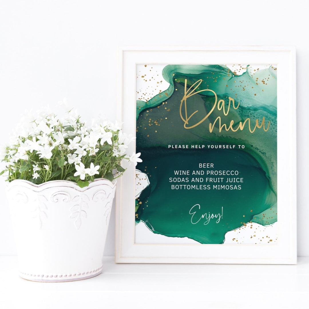 Emerald Green Bar Menu Template, Birthday Dinner Party, Christmas Table ...