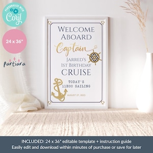 Nautical Welcome Sign Captains Birthday Party Welcome Aboard Poster ...