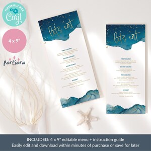 Teal Gold Party Table Menu Printable Ladies Mens Teens Birthday Dinner ...