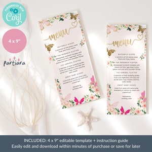 Girl Birthday Menu Butterfly Floral Party Table Menus Baby Bridal ...