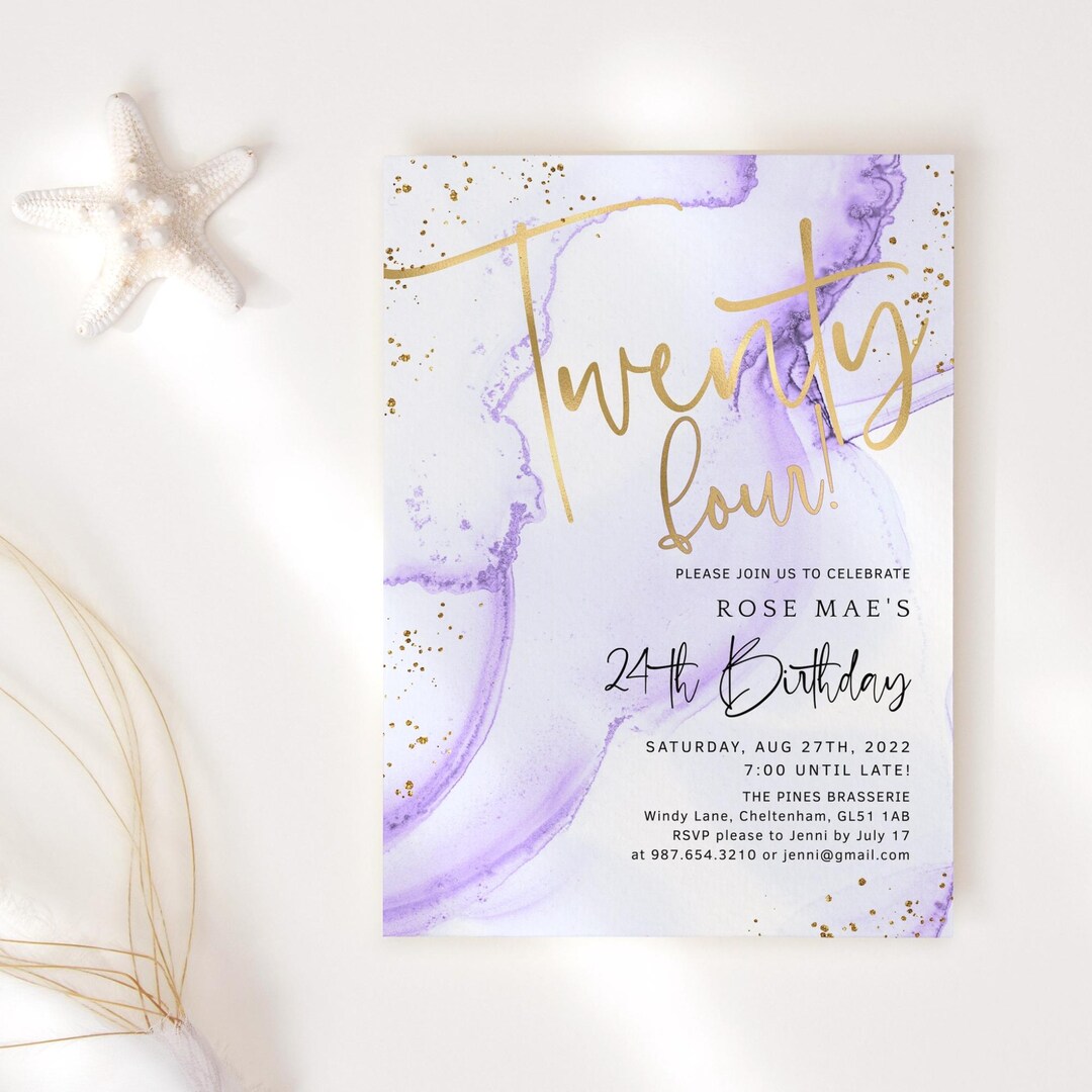 Purple 24th Birthday Invitation Digital Download, Ladies Pastel Lilac ...