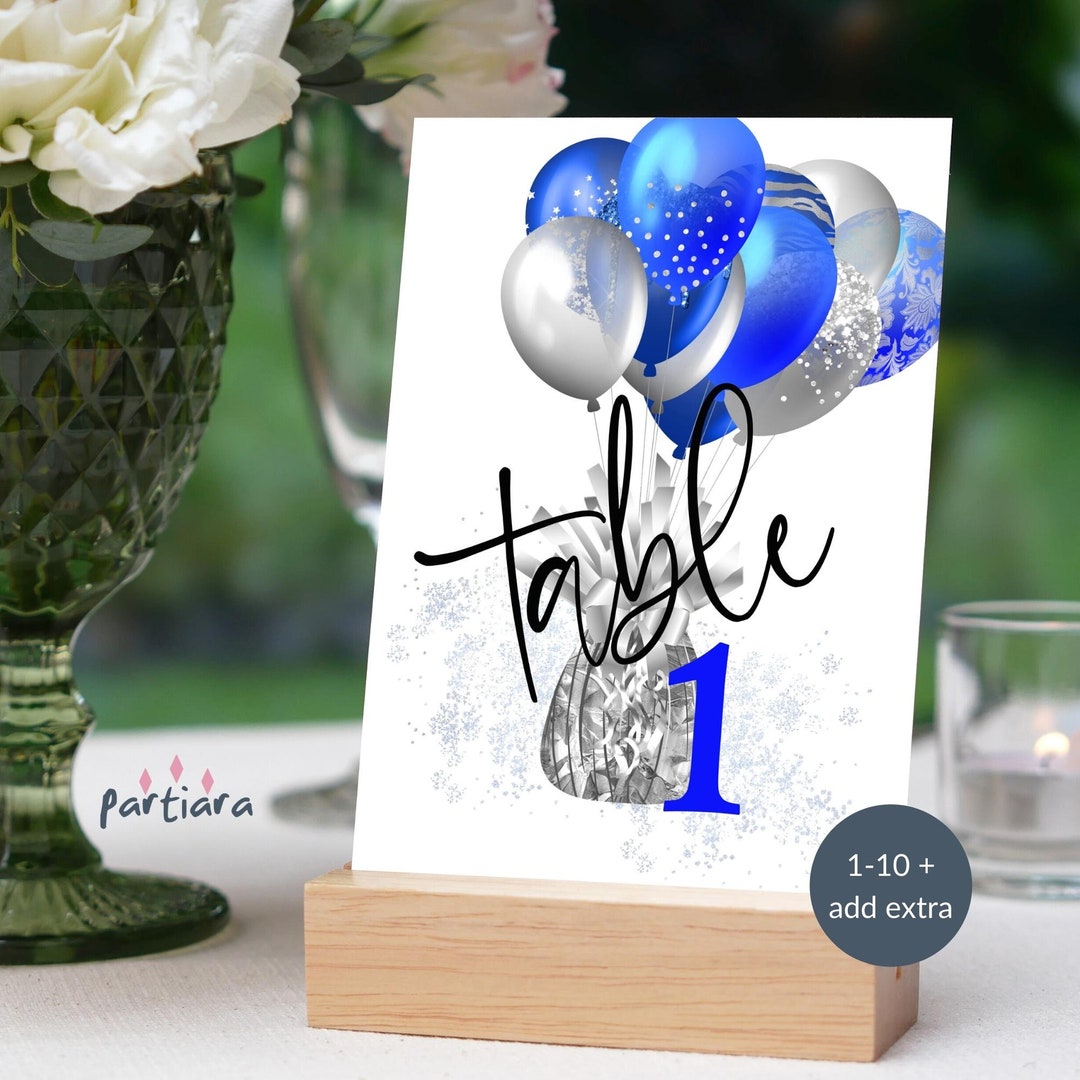 Royal Blue Silver Graduation Party Table Numbers Printable Men or ...