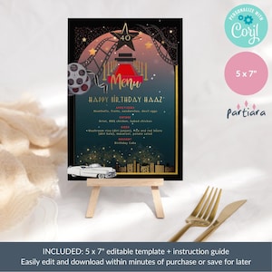Hollywood Theme Party Menu Card Birthday Menus Red Carpet Awards Event ...
