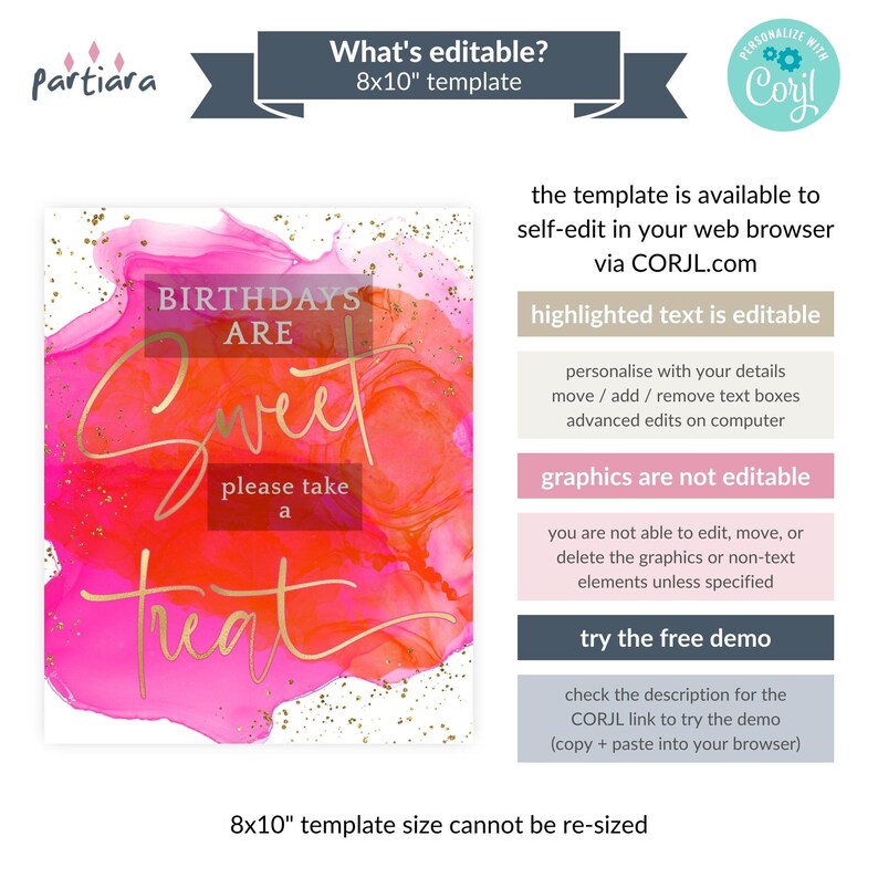 Birthday Treats Table Sign Template, Teen Girls Party Poster Printable ...