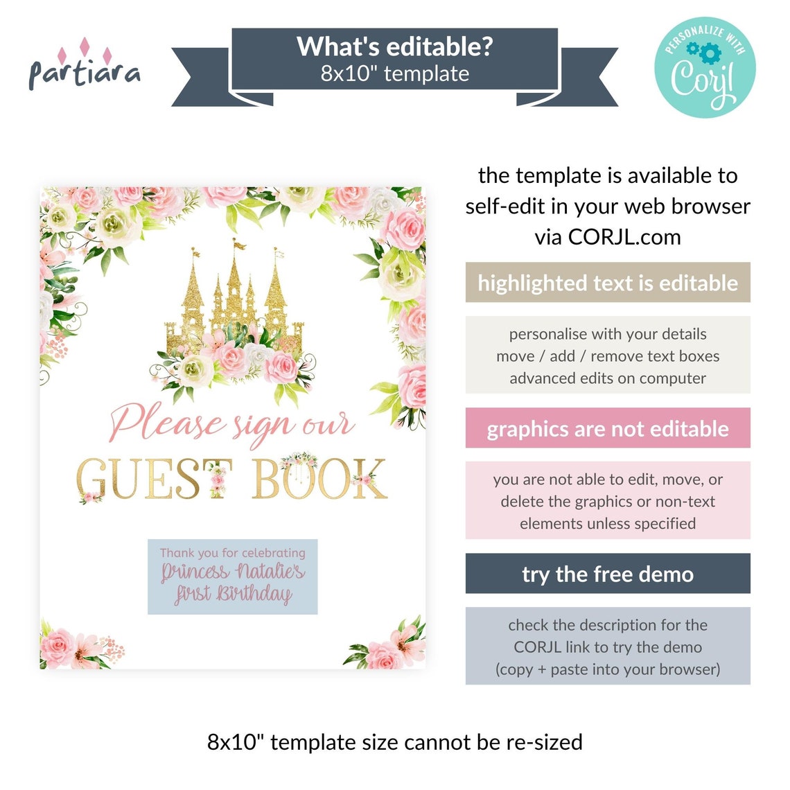 Princess Guest Book Sign, Castle Birthday Guestbook Table Poster Decor ...