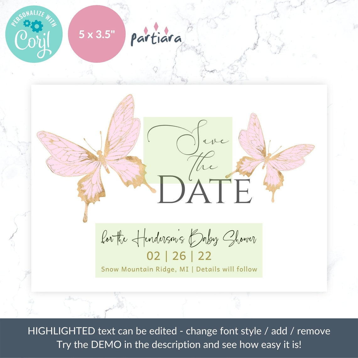 Butterfly Save the Date Card Girl Baby Shower Butterflies New Baby ...