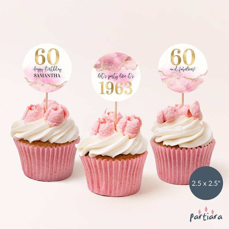 60th Cupcake Toppers - Etsy