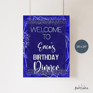 Royal Blue Silver Birthday Welcome Sign Dinner Party Mens - Etsy