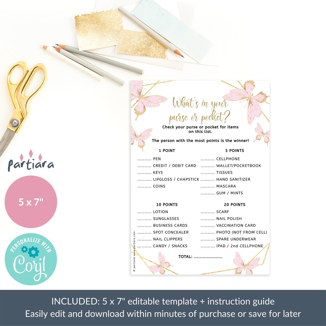 What's in Your Purse Baby Shower Game Girl Blush Pink and Gold ...