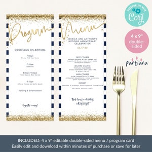 Blue Stripe Menu Program Nautical Birthday Party Table Menus Printable ...