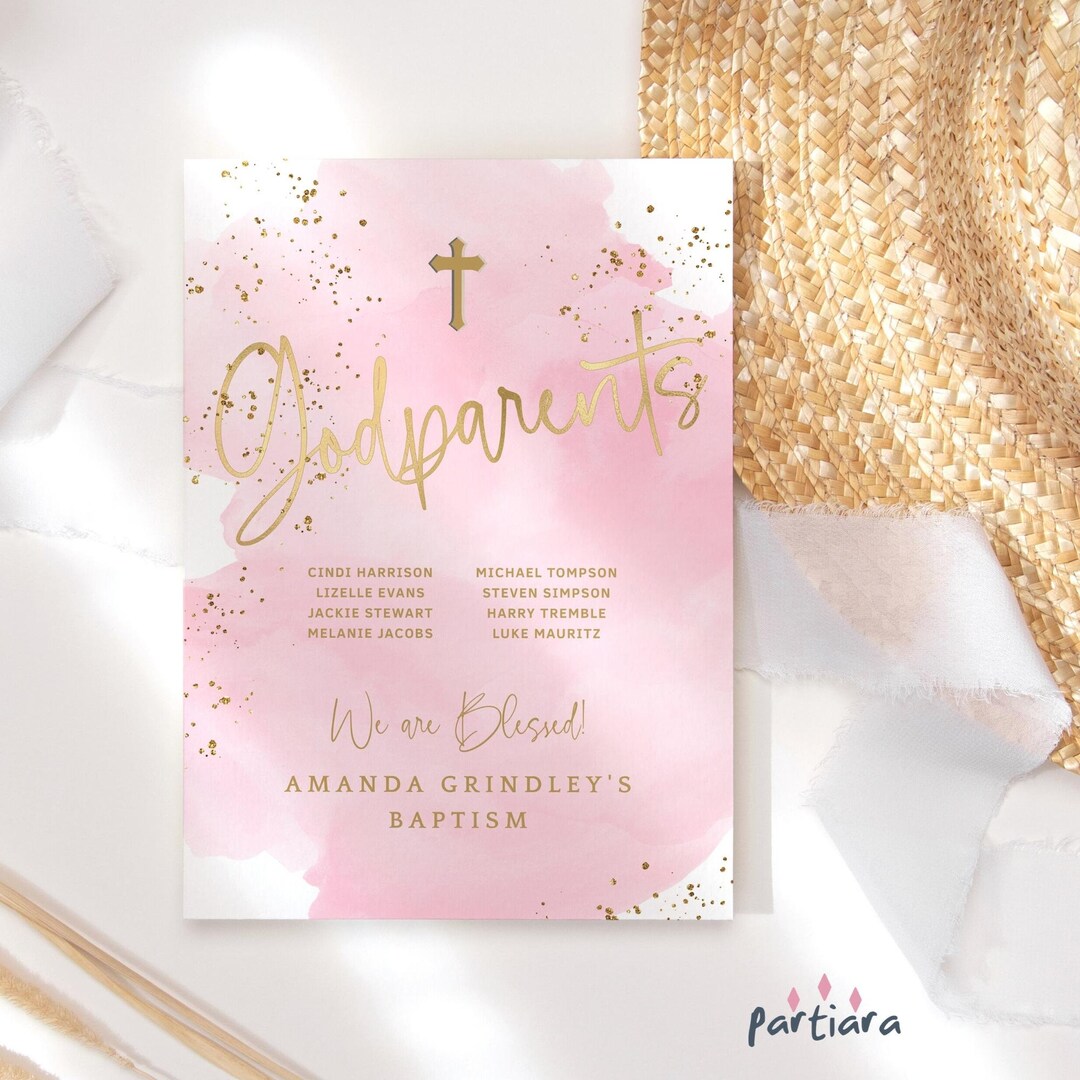 Lista de padrinos de bautismo imprimible, tarjeta de agradecimiento de ...