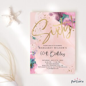 Purple Pink 60th Birthday Invitation Printable for Ladies, Dinner ...