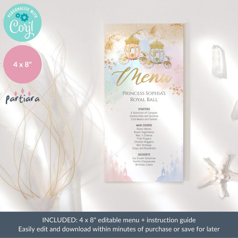 Baby Princess Menu Girl Baby Shower Fairytale Party Menus - Etsy