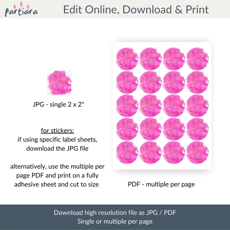 Hot Pink Birthday Favor Tags, Milestone Party Stickers (editable ...
