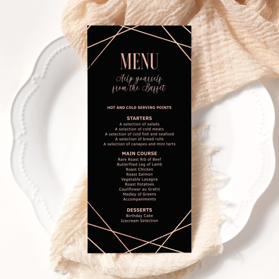 21st Birthday Menu Template, Rose Gold Table Menus Printable, Elegant ...
