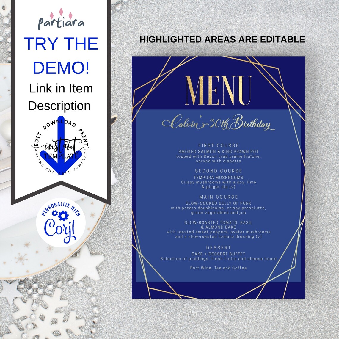Editable Menu Card Template Birthday Party Menus Wedding | Etsy