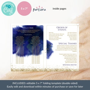 Graduation Program Template, Royal Blue Grad Dinner Programs Printable ...