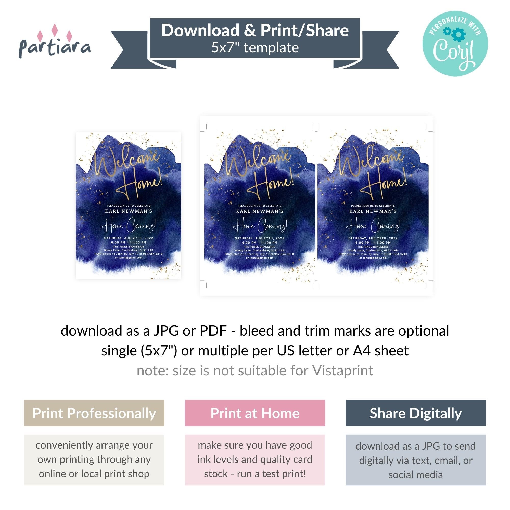 Welcome Home Party Invitation Printable Blue and Gold Home - Etsy