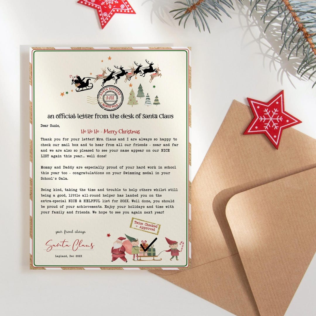 Letter From Santa Printable, Official Santa Claus Letter, Christmas Eve ...