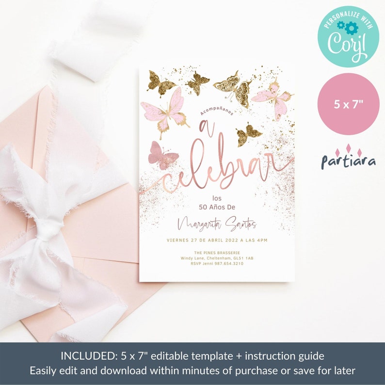 Butterfly Birthday Invitation Printable Spanish Ladies Fiesta - Etsy