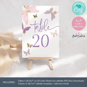Butterfly Table Number Cards Printable Girl Baby Shower Butterflies ...