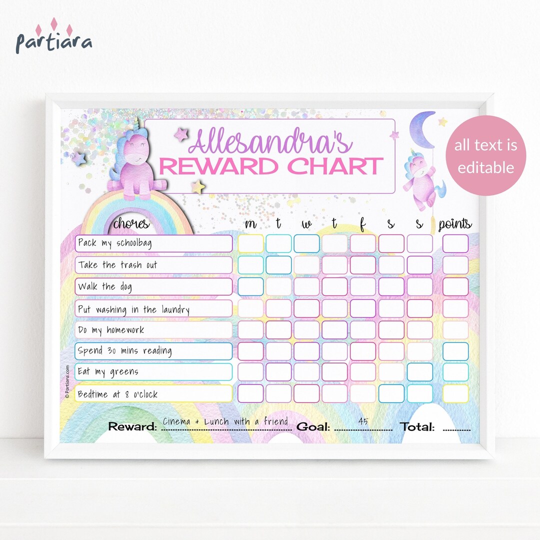 Unicorn Reward Chart for Girls Daily Routine Task Planner Printable ...