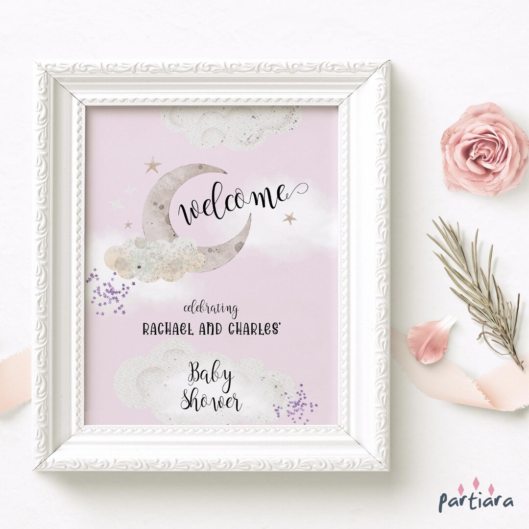 Moon Welcome Sign Girl Baby Shower Party Table Decoration Printable ...