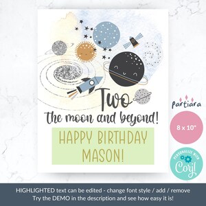 Boys 2nd Birthday Space Party Sign Printable Two the Moon and - Etsy
