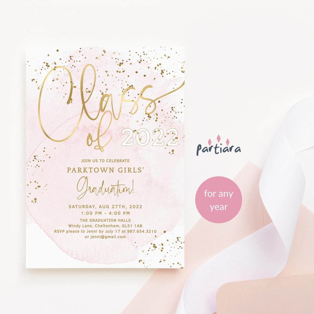 Pink Gold Class of 2022 / 2023 Graduation Invitation Printable Ladies ...