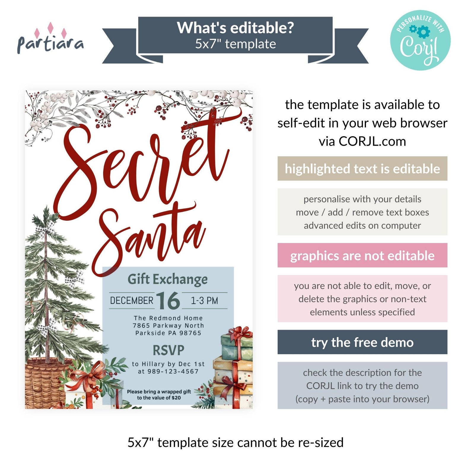 Secret Santa Template, Secret Santa Party Invitation Printable, Office ...