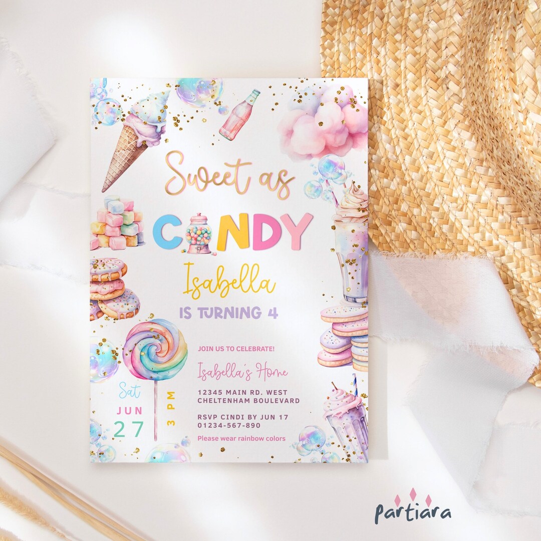 Candy Birthday Invitation, Sweet as Candy Party Invite Template, Girls ...