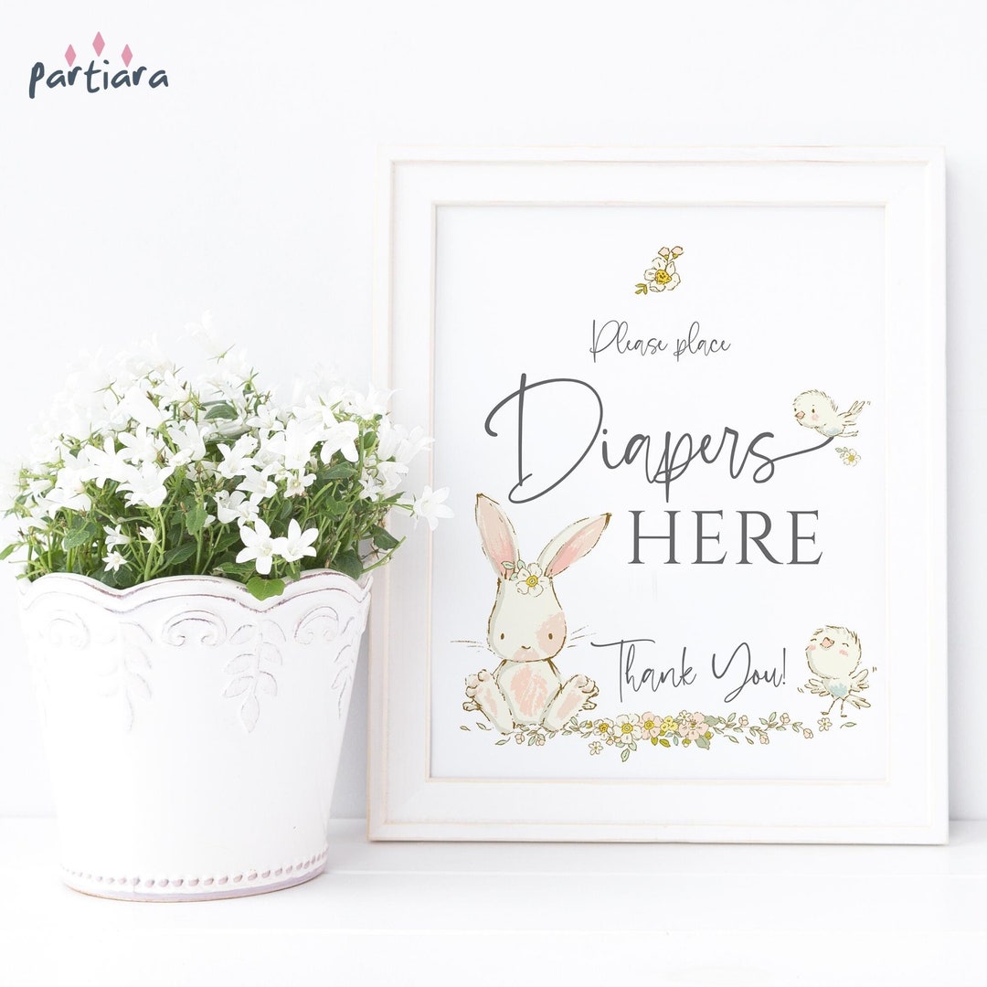 Bunny Baby Shower Diaper Table Sign Printable, Easter Party Poster ...