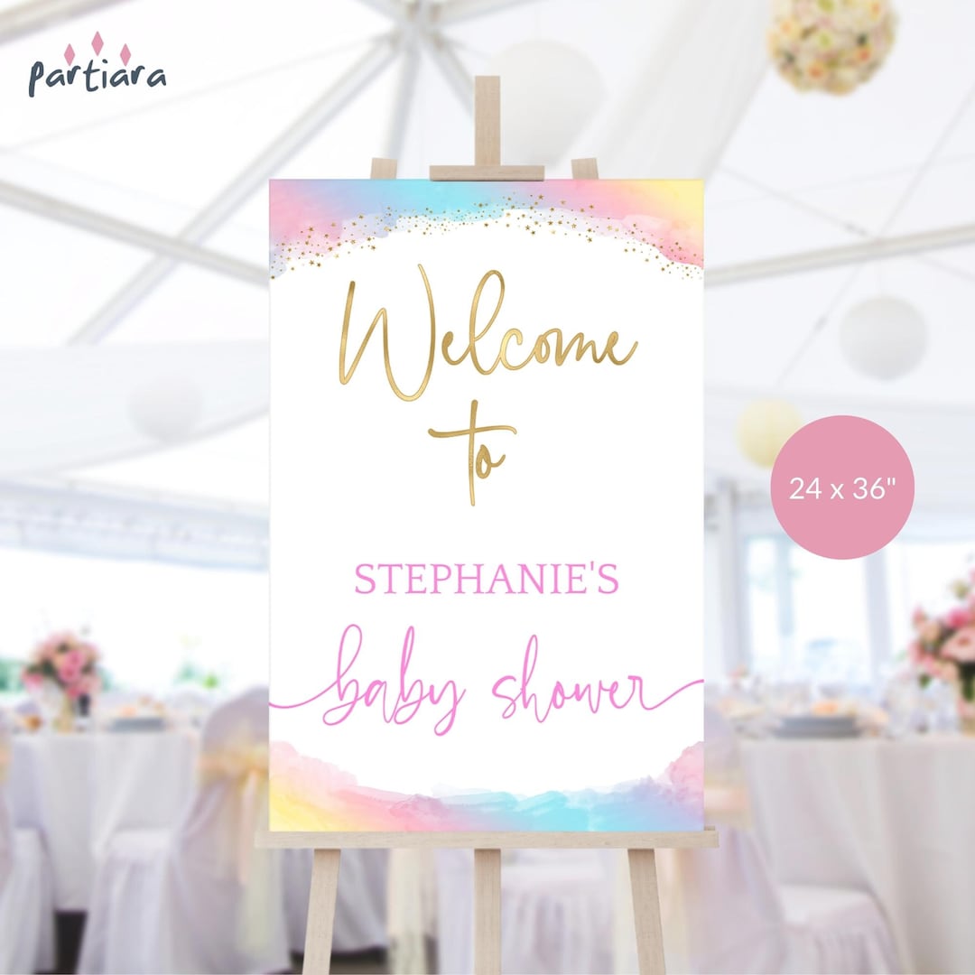 Pastel Welcome Sign Baby Shower Rainbow Party Printable, Girl's 1st ...