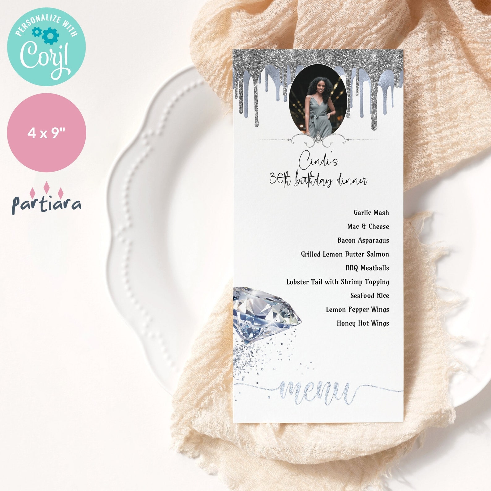 Birthday Diamond Menu Editable Photo Table Menus Printable - Etsy