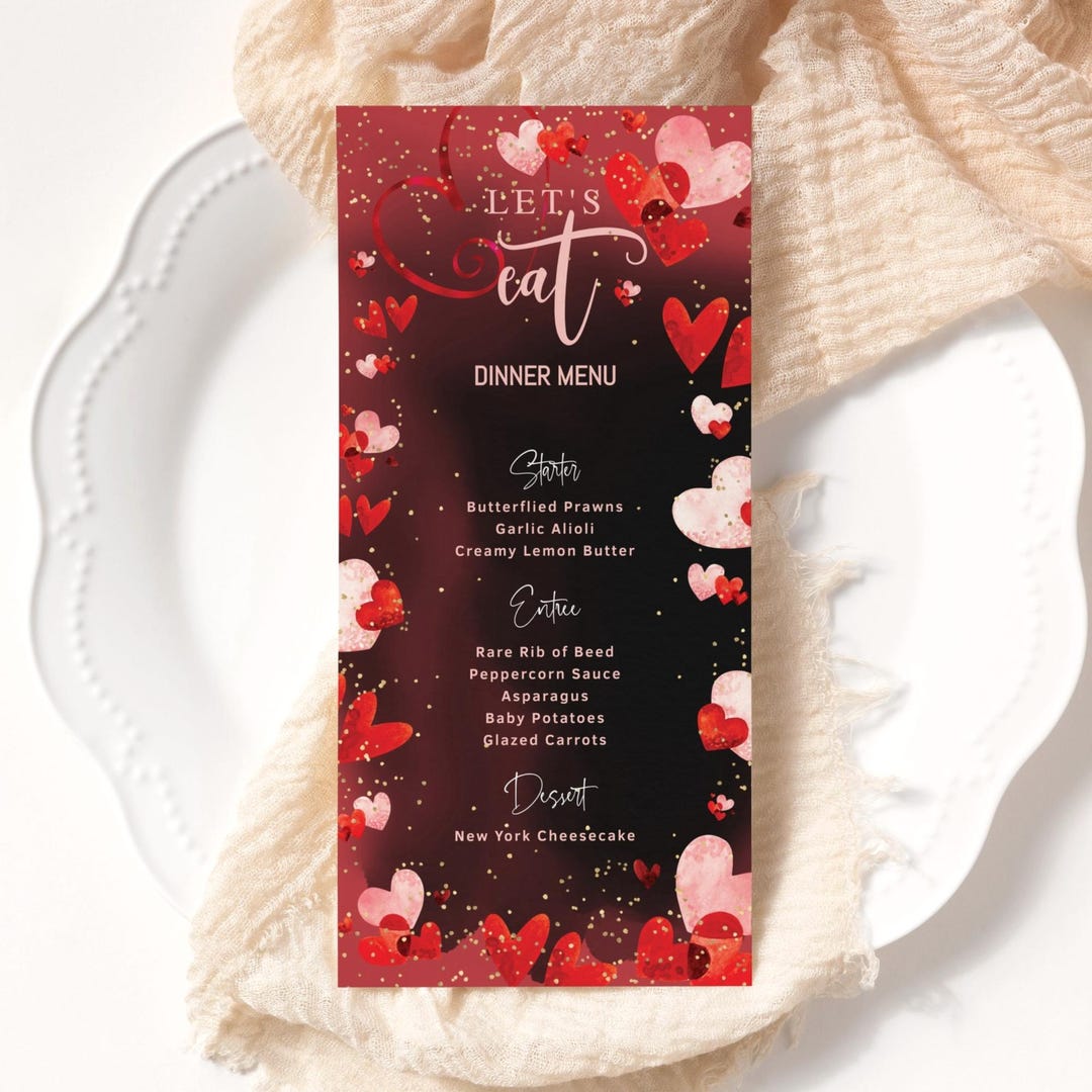 Valentines Day Menu Template, Anniversary Dinner Party Printable, Blush ...