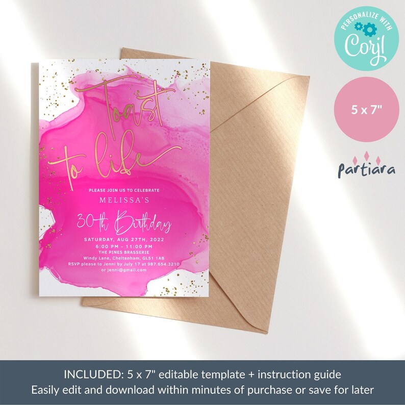 Hot Pink Gold Invitation Printable Ladies 30th 40th 50th - Etsy