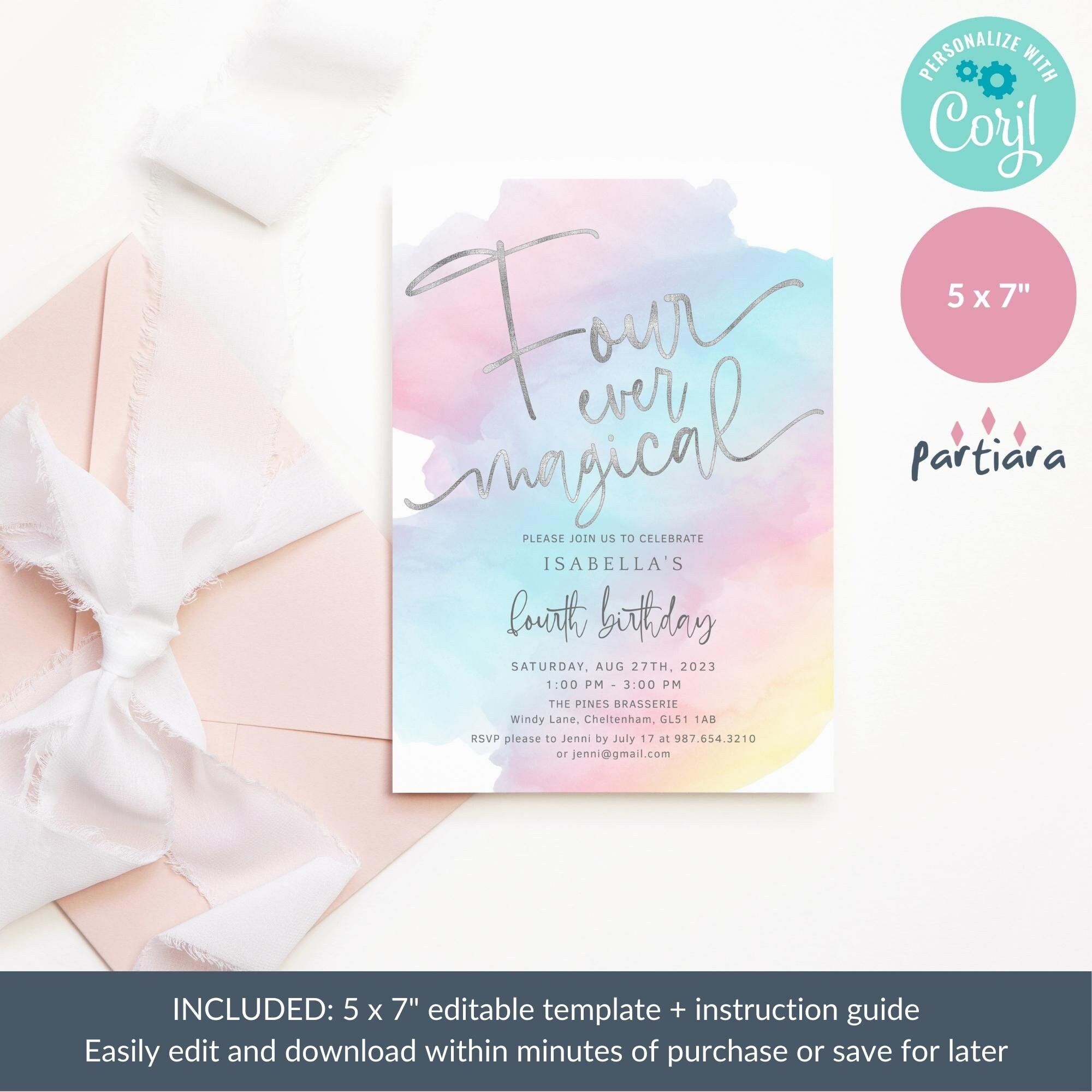 Fourever Magical Birthday Invitation, Four Ever Invite Digital Download ...
