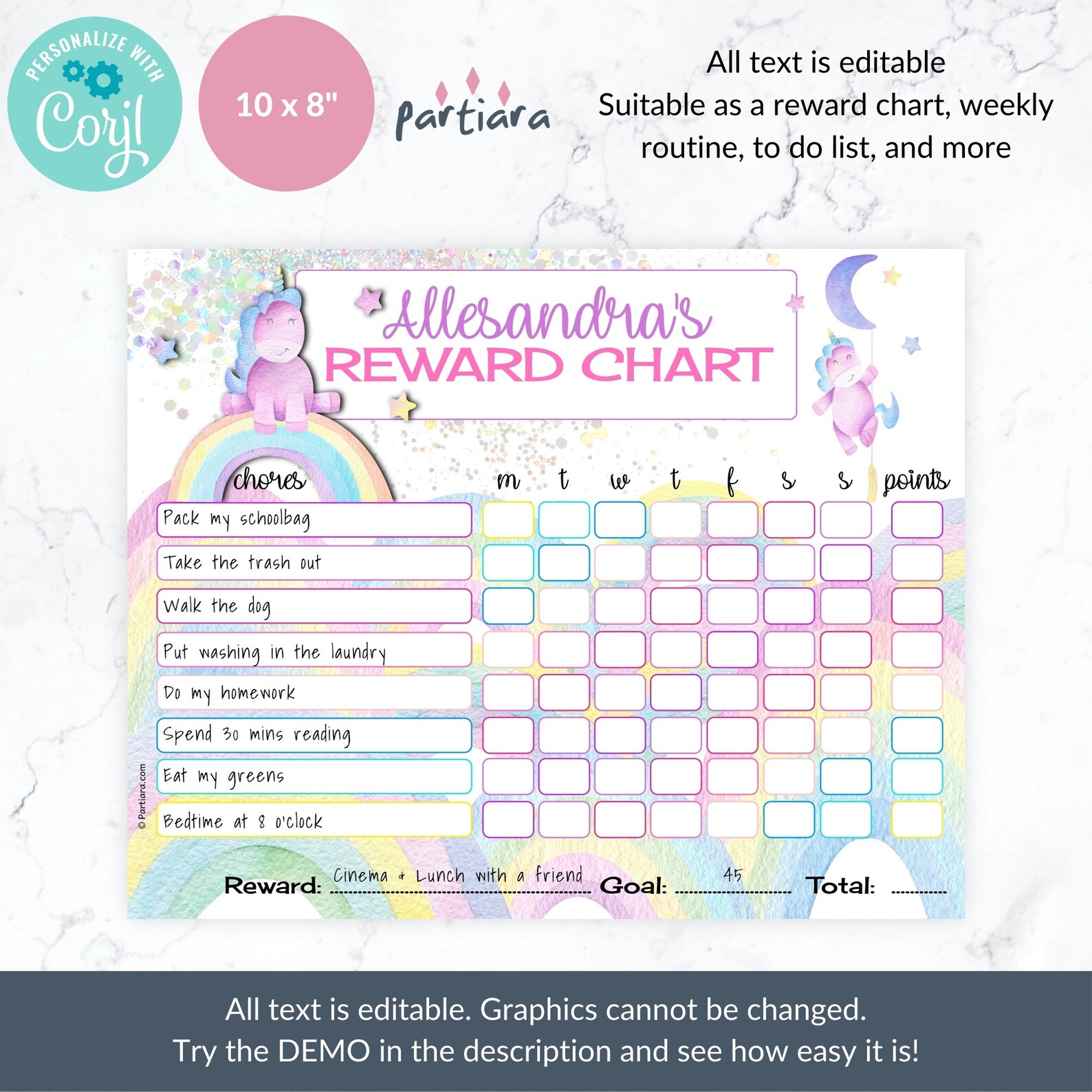 Unicorn Reward Chart for Girls Daily Routine Task Planner | Etsy UK