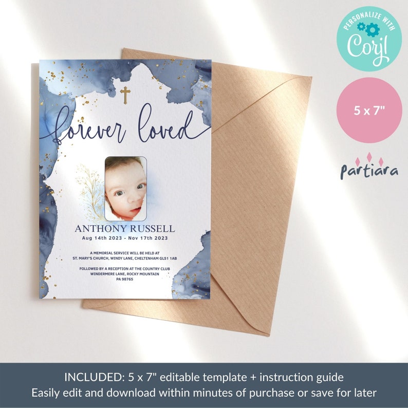 Baby Boy Memorial Service Announcement Card Printable Forever - Etsy