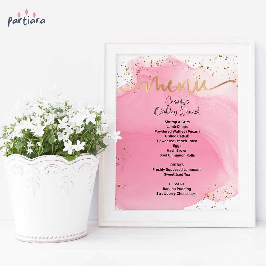 Pink Menu Template, Girls Food Menu Table Sign Printable, Ladies Brunch ...