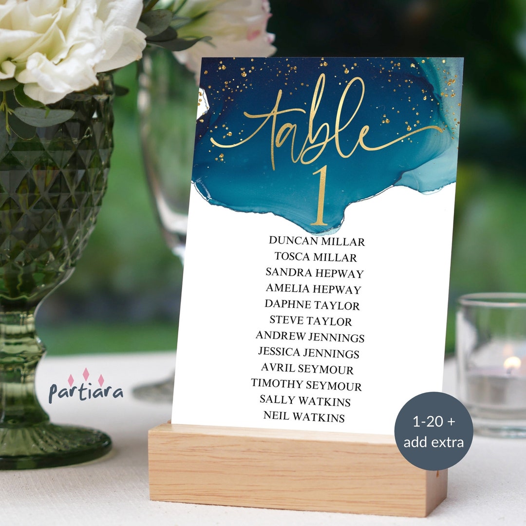 Teal Gold Table Numbers Printable Birthday Dinner Party Tables Decor ...