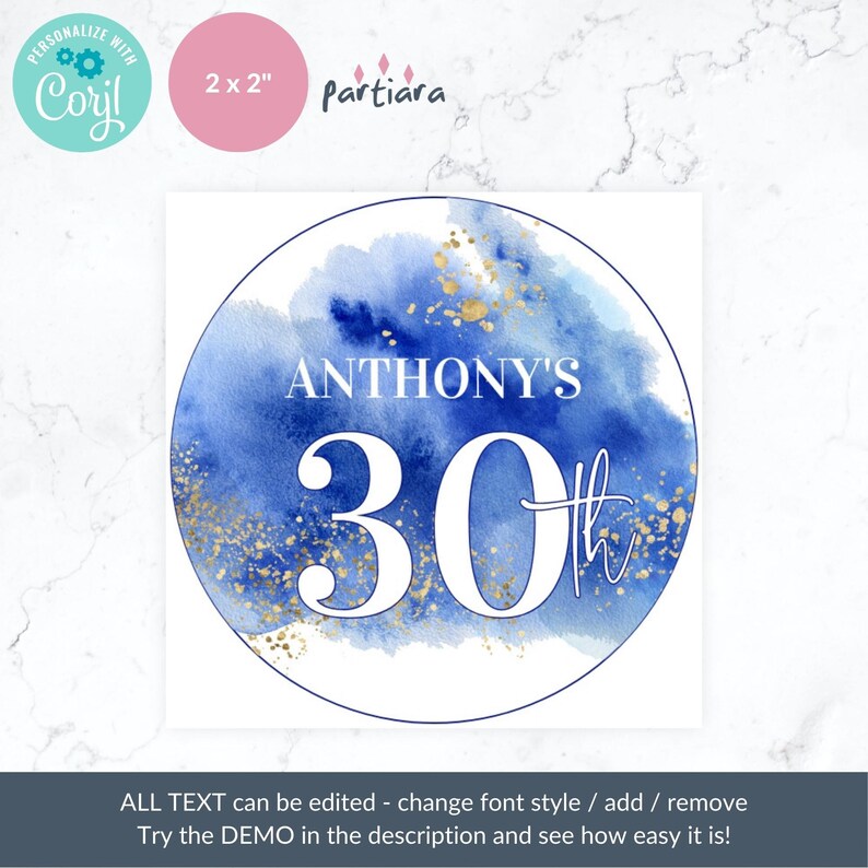 Editable Blue Gold Cupcake Toppers Adults Birthday Party Cake - Etsy